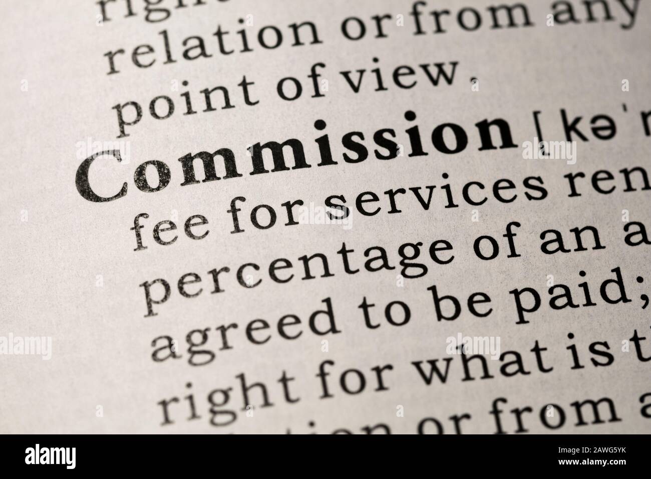 Fake Dictionary, Dictionary definition of commission Stock Photo - Alamy