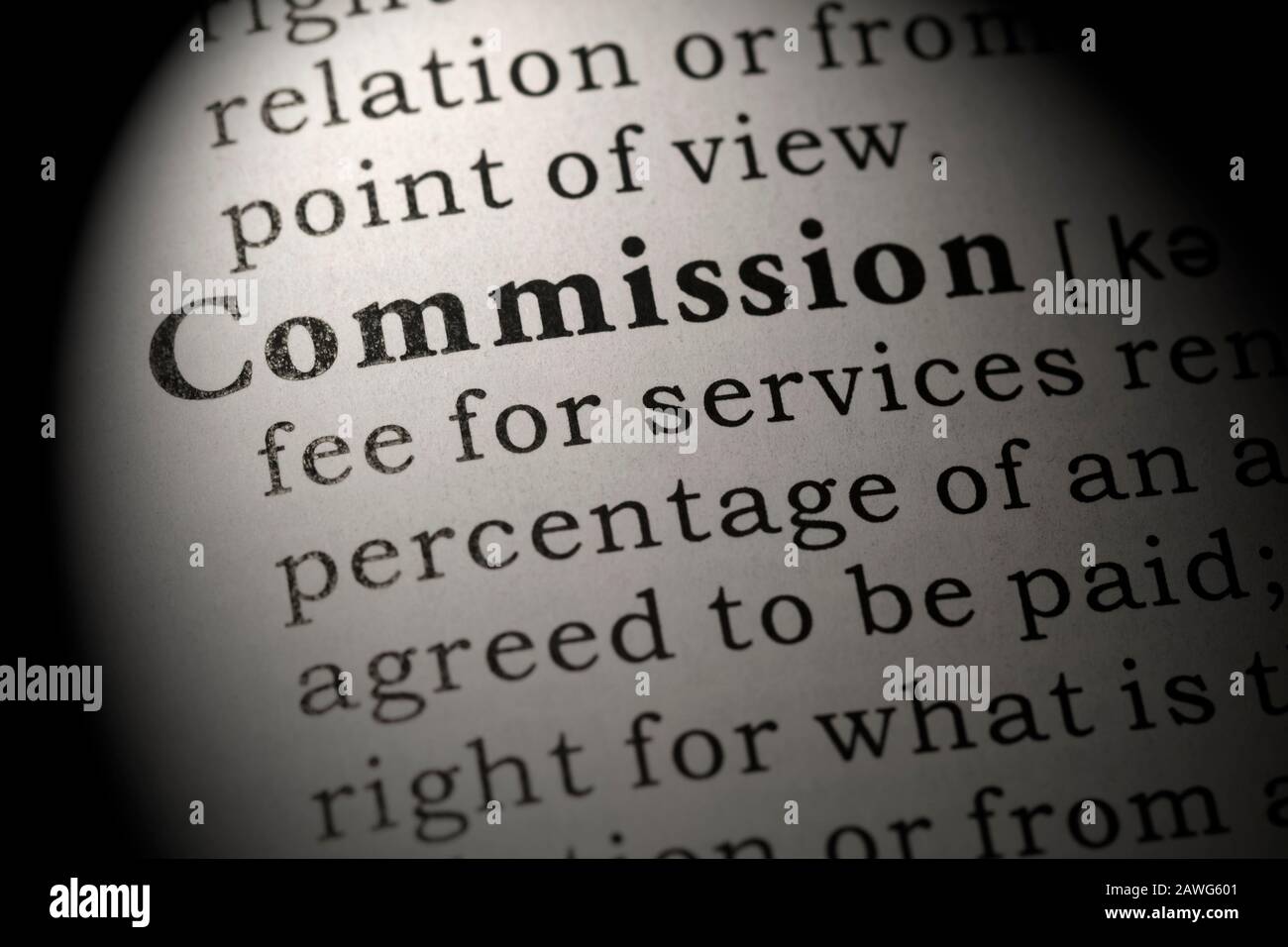 Fake Dictionary, Dictionary definition of commission Stock Photo - Alamy