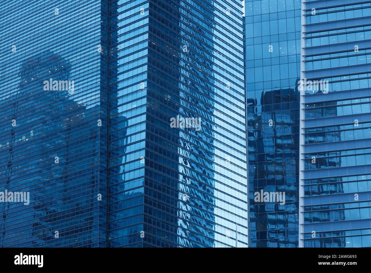 singapore modern glass blue buildings with detail, closeup Stock Photo ...