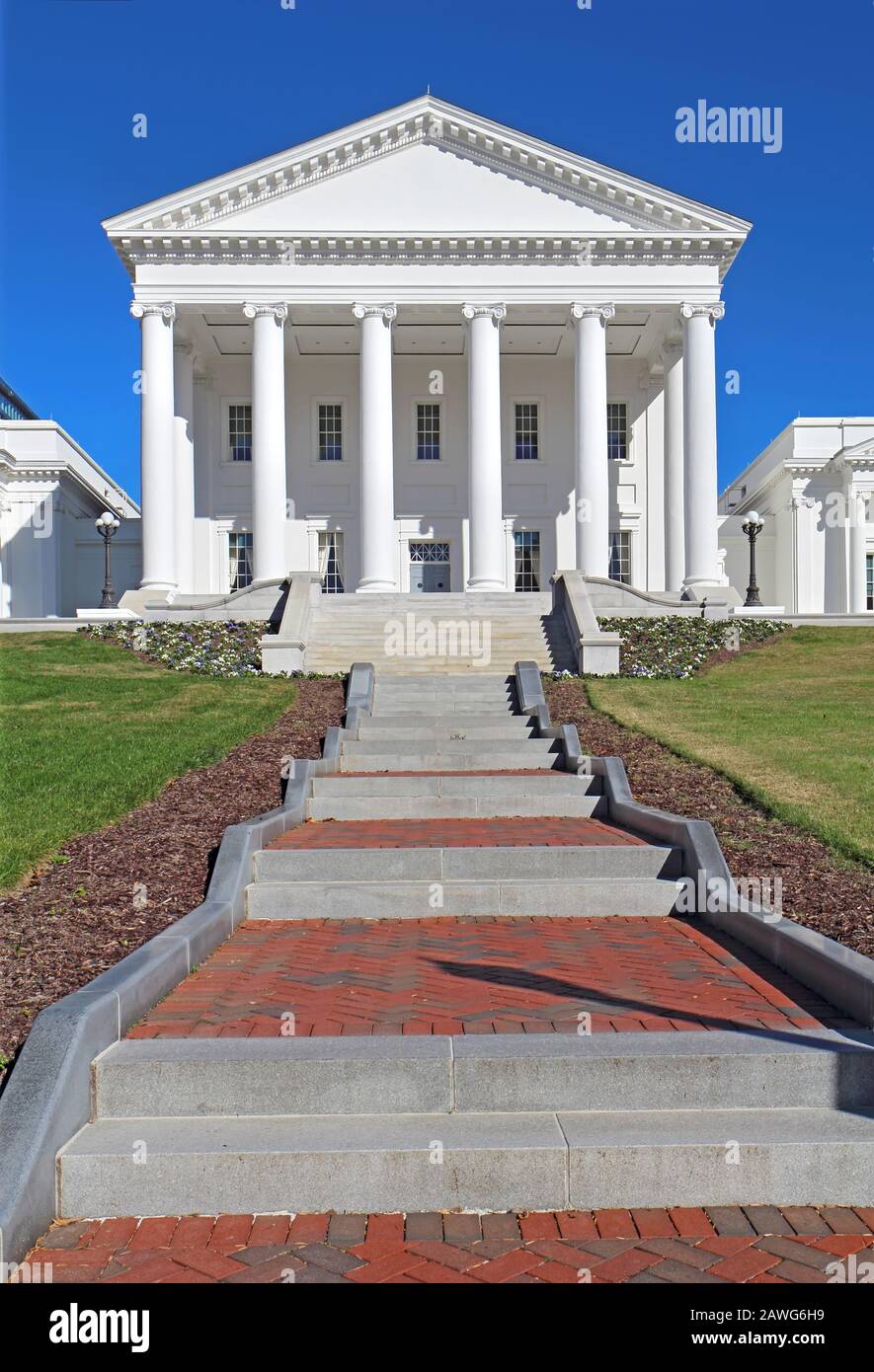 Front facade and walkway to the neoclassical style Virginia State ...