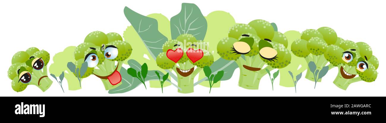 Cauliflower border. Cute cartoon green emoji vegetables Stock Vector ...