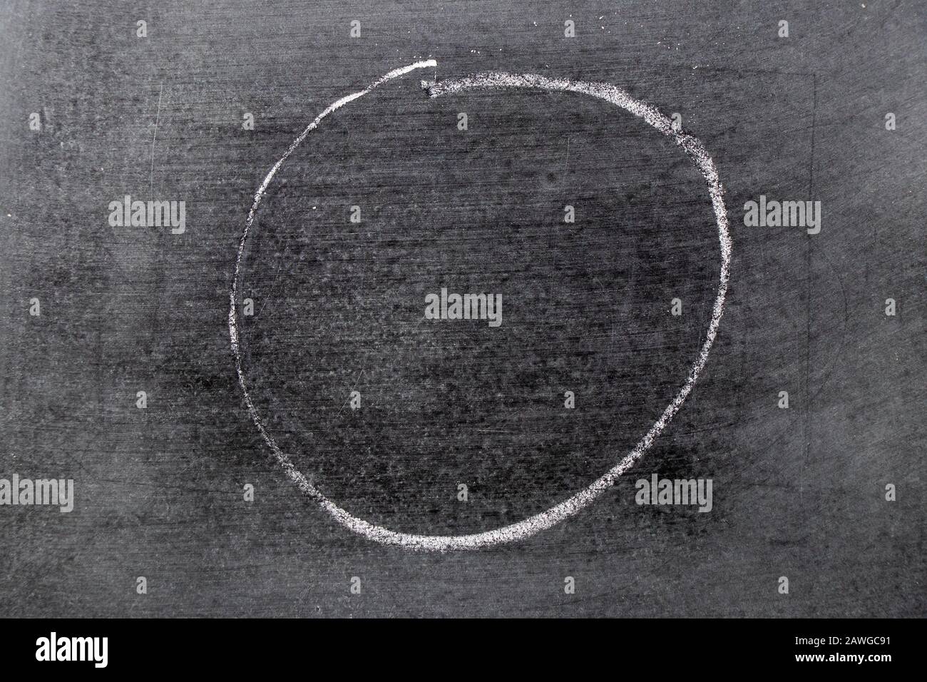 White chalk hand drawing in circle or round shape on black board ...