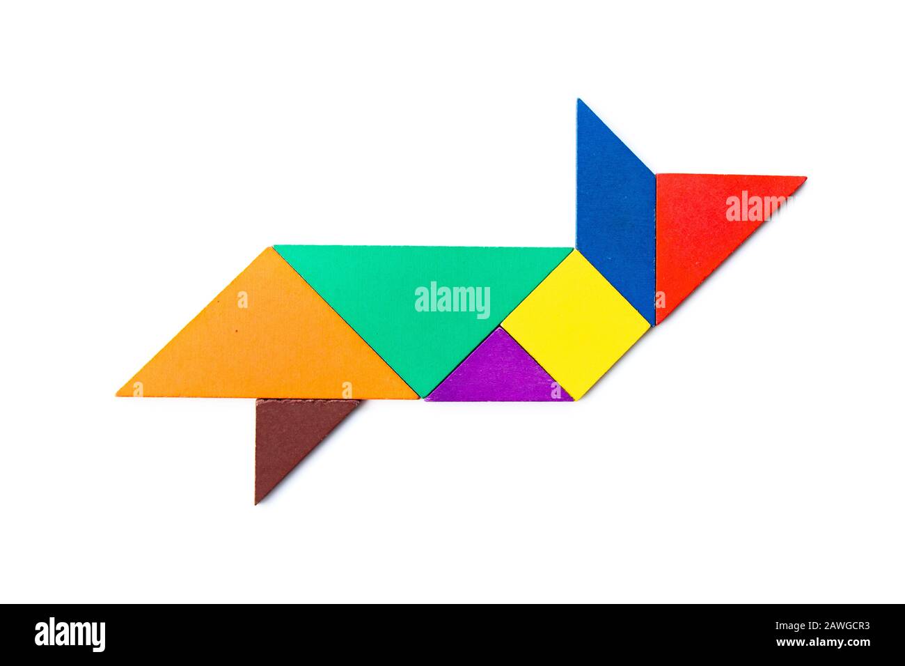 Color wood tangram puzzle in fish or shark shape on white background ...