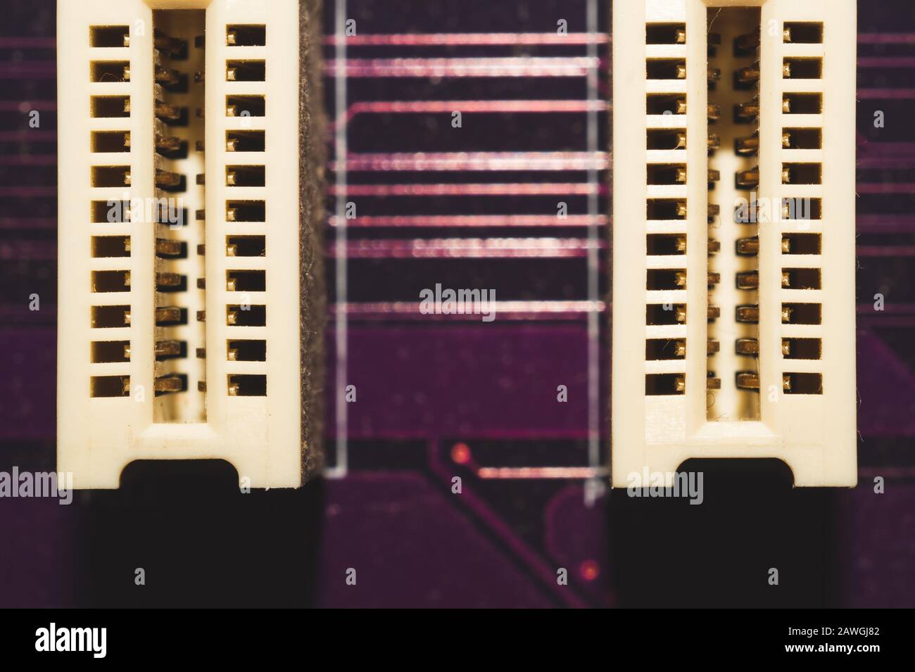 Memory slots on the motherboard close up. ram socket. connector on the ...