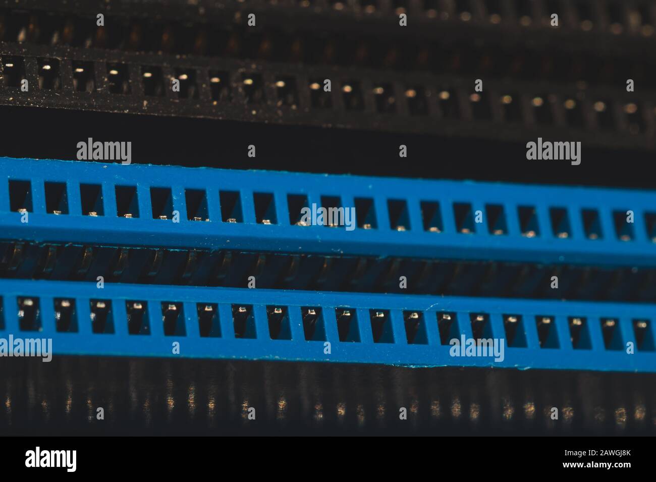 Memory slots on the motherboard close up. ram socket. connector on the ...