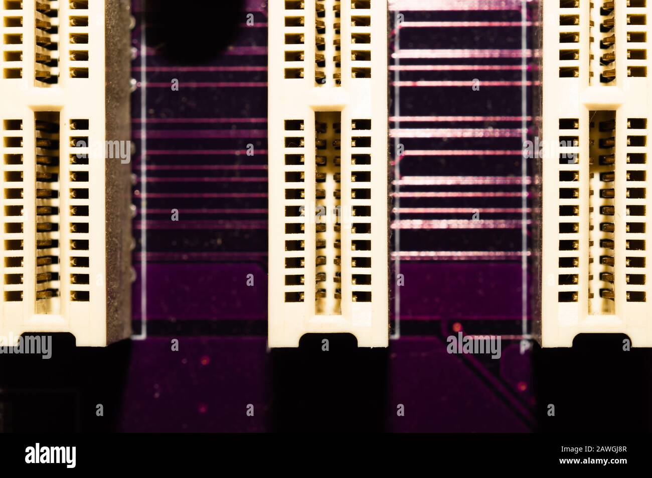 Memory slots on the motherboard close up. ram socket. connector on the ...