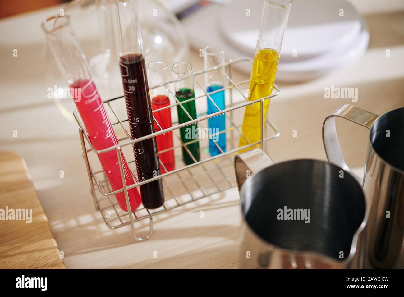 Test-tubes with various natural dye for making soap at home Stock Photo ...