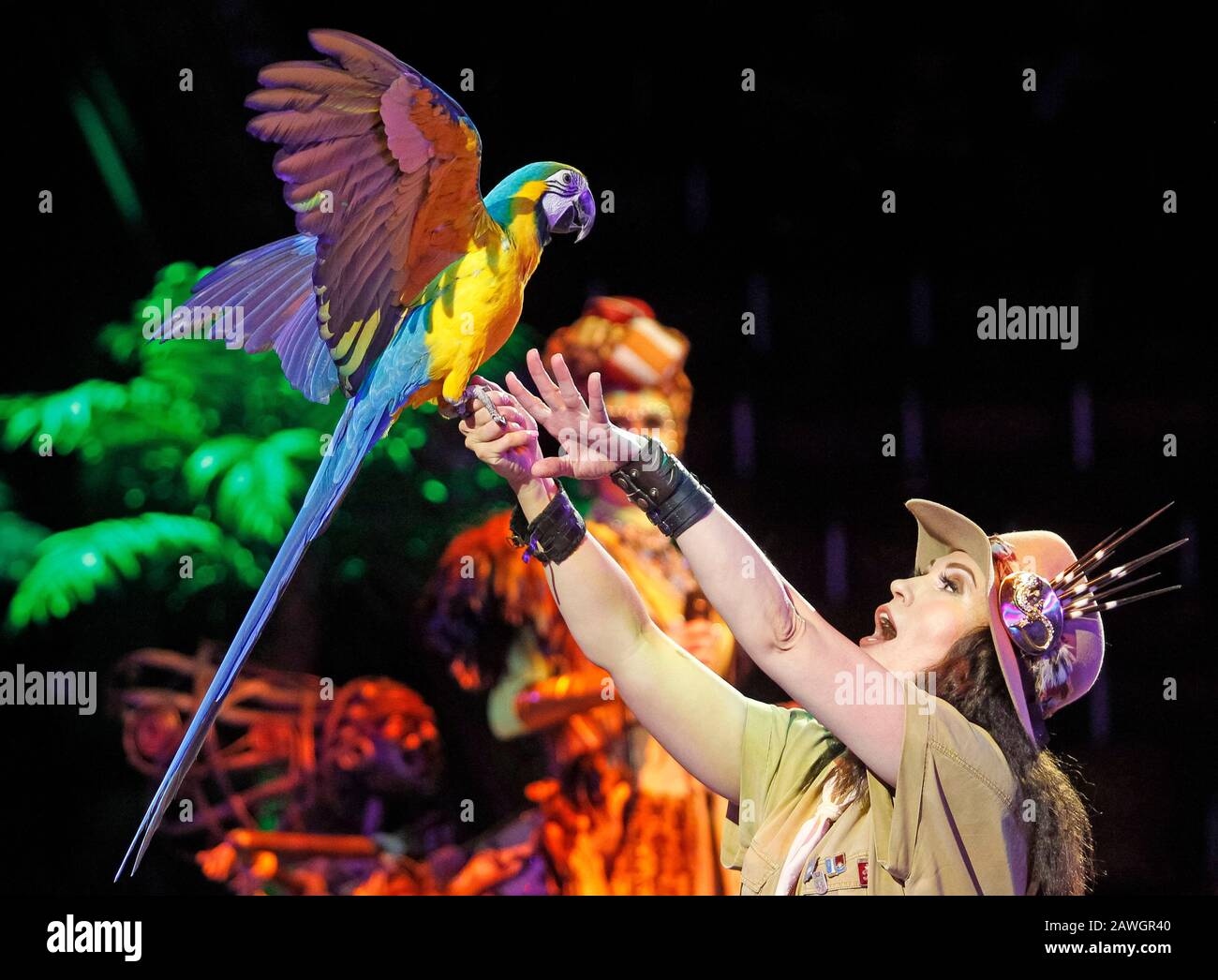 Kiev, Ukraine. 08th Feb, 2020. An artist performs with a parrot during ...