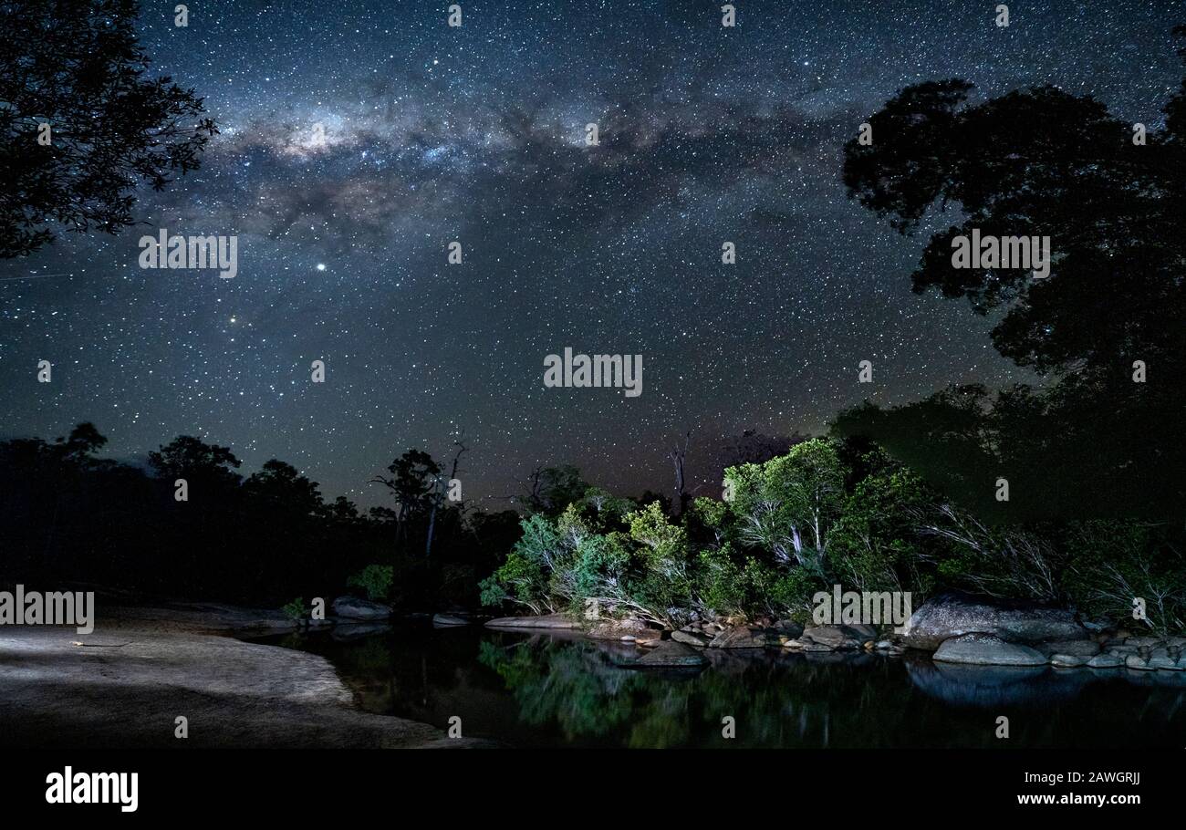 Milky Way in night sky over Murray River downstream of Murray Falls ...