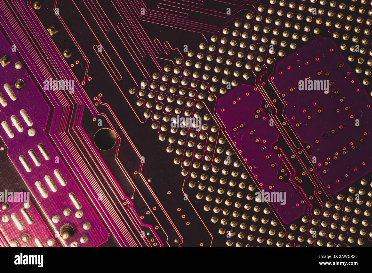 Processor pins macro. computer motherboard close up. cpu pins on a circuit board. micro elements ...