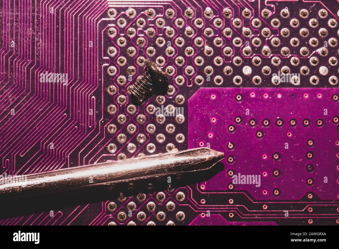Processor pins macro. computer motherboard close up. cpu pins on a circuit board. micro elements ...