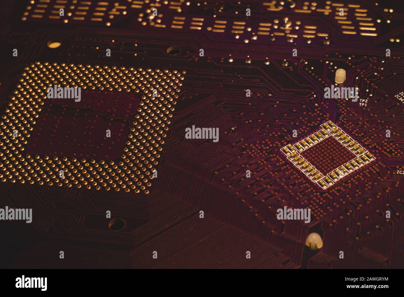 Processor pins macro. computer motherboard close up. cpu pins on a ...
