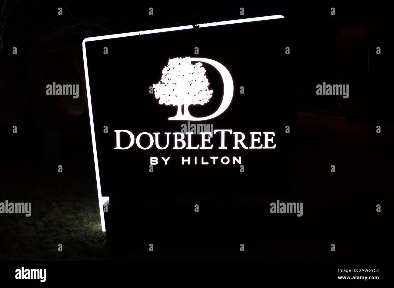 DoubleTree by Hilton sign at night. Helena, Montana, USA Stock Photo ...