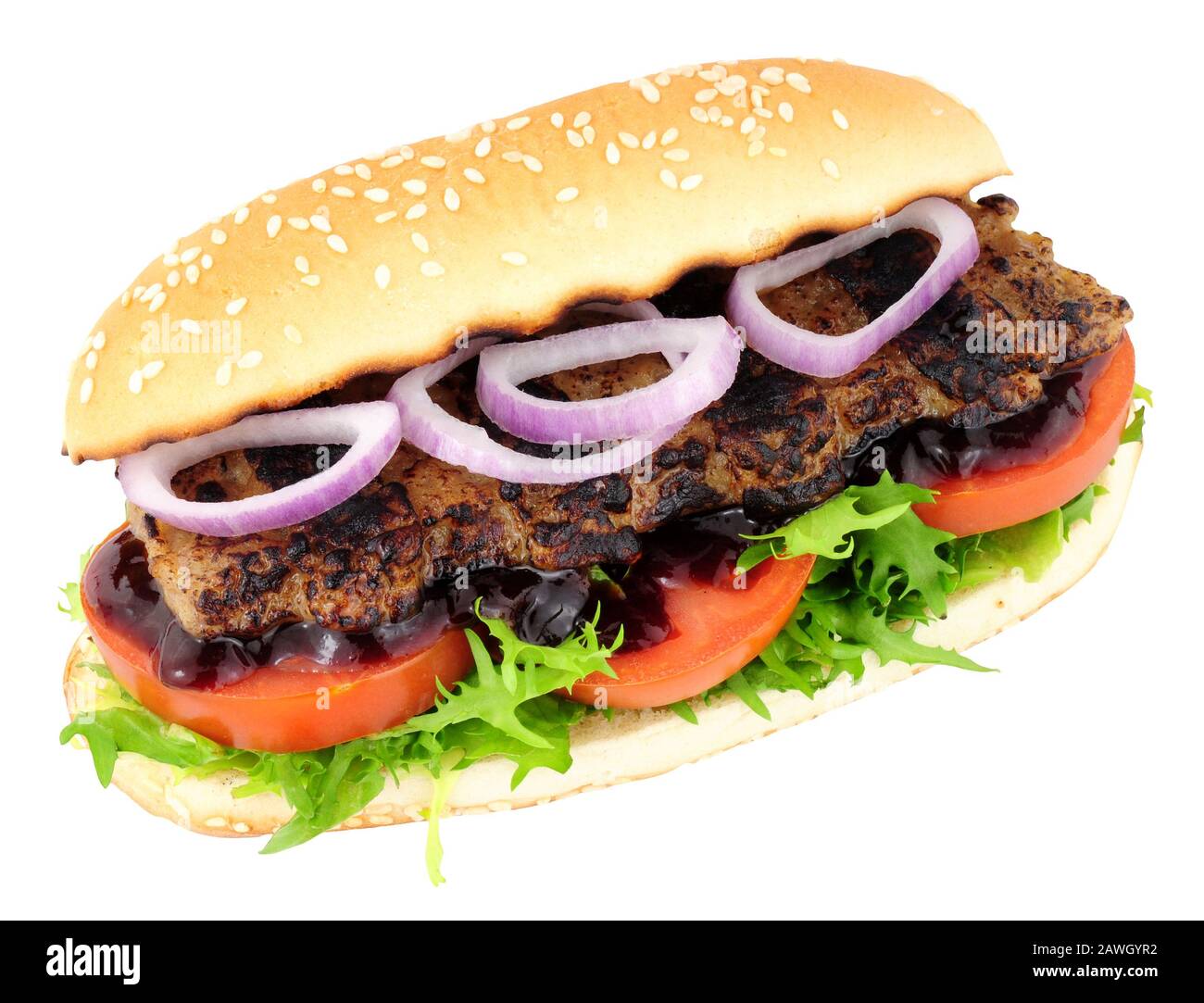 Rib burger and salad sandwich isolated on a white background Stock ...
