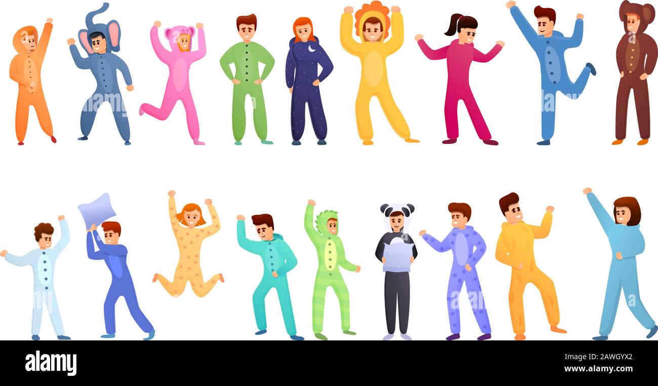 Pajama party icons set. Cartoon set of pajama party vector icons for ...