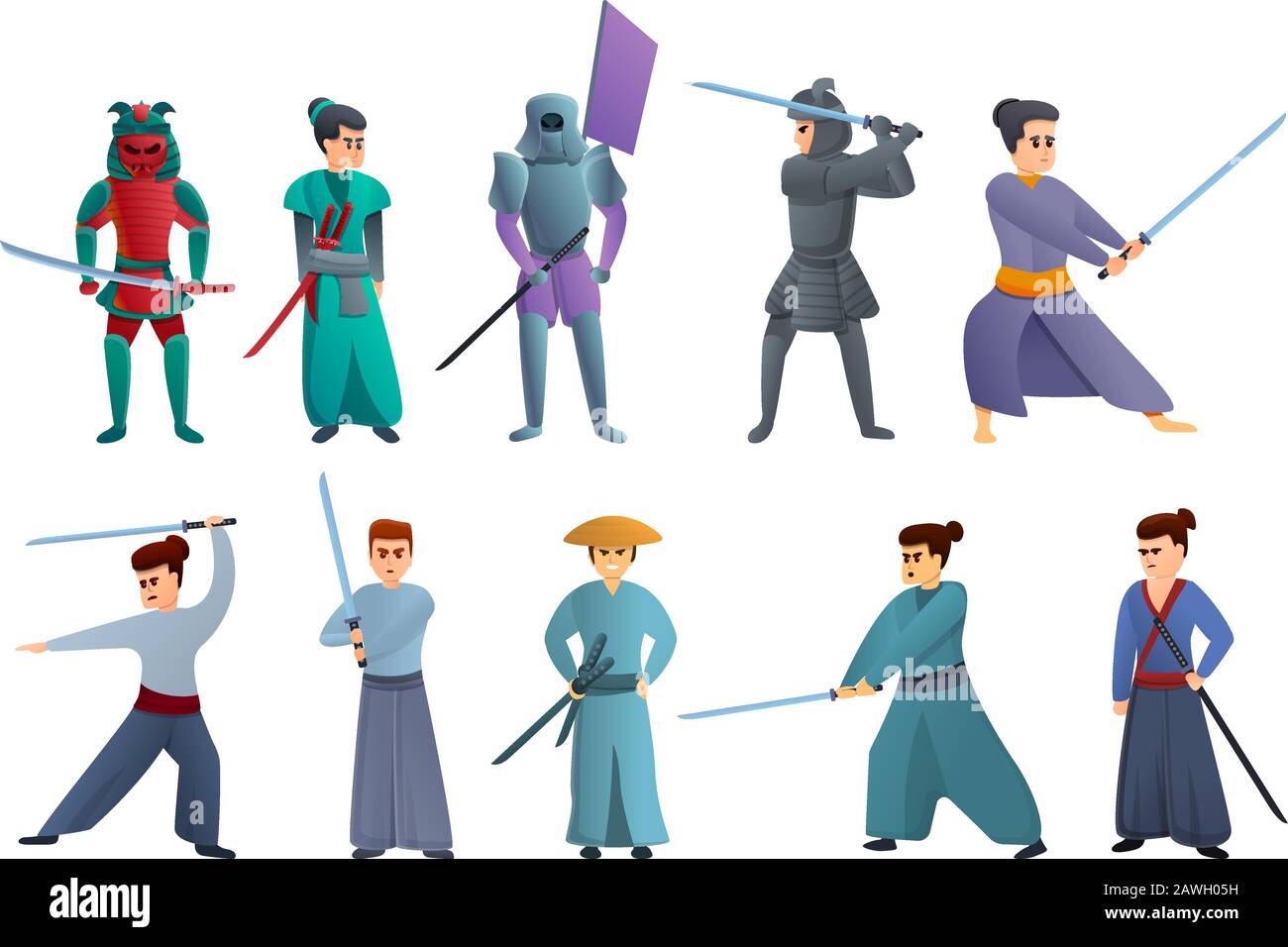 Samurai icons set. Cartoon set of samurai vector icons for web design ...