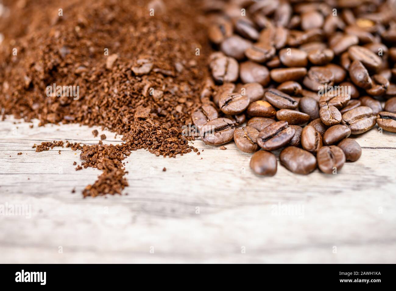 Coffee beans and ground coffee from above Stock Photo - Alamy