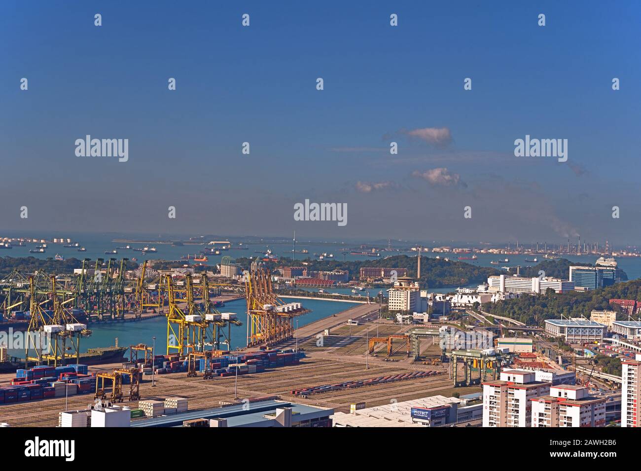 singapore, singapore - 2020.01.24: aerial view over keppel and brani ...