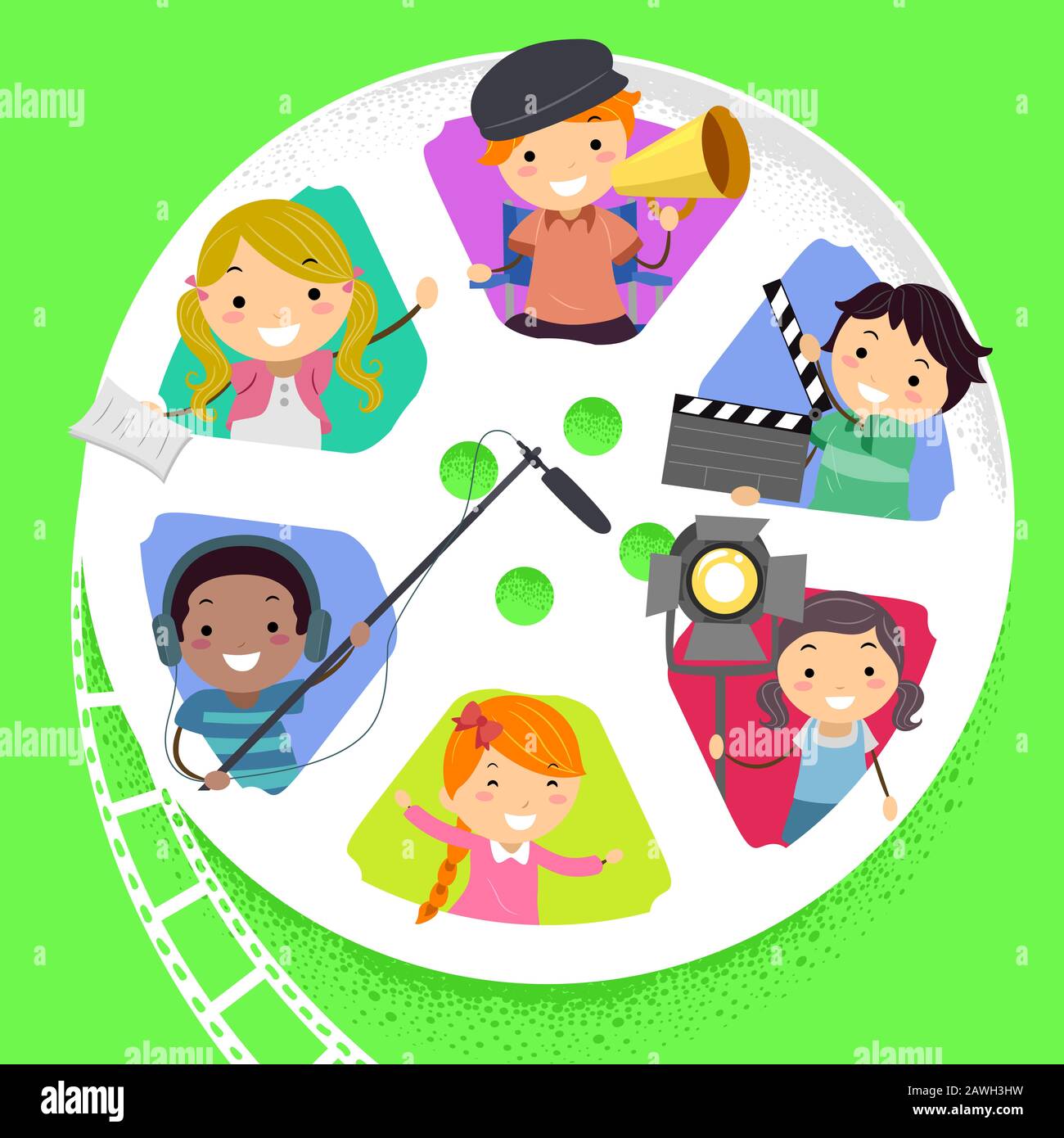 Illustration of Stickman Kids Making Movie in a Film Reel with Clapper ...