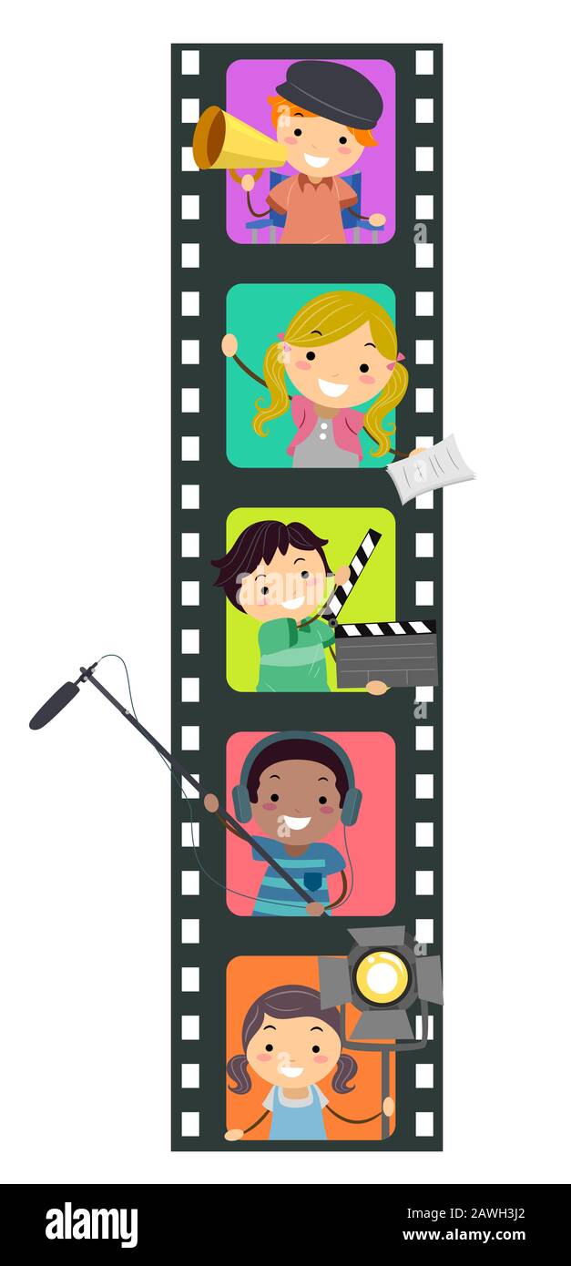 Illustration of Stickman Kids in Different Media Production Roles in a ...