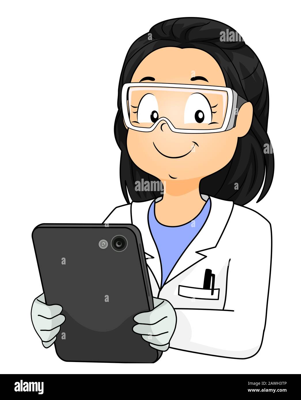 Illustration of a Kid Girl Wearing White Laboratory Gown, Goggles and ...