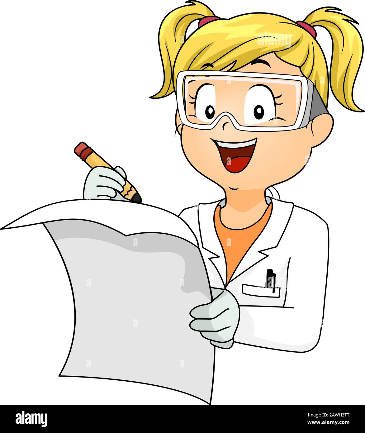 Illustration of a Kid Girl Wearing a White Laboratory Gown, Goggles and ...