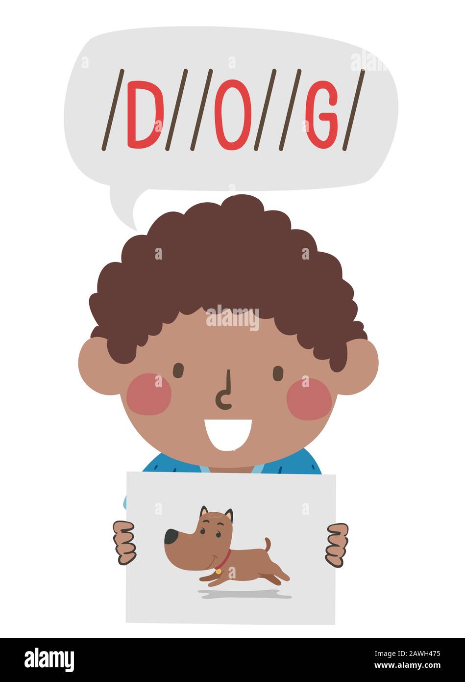 Illustration of an African American Kid Boy Holding a Flash Card with ...