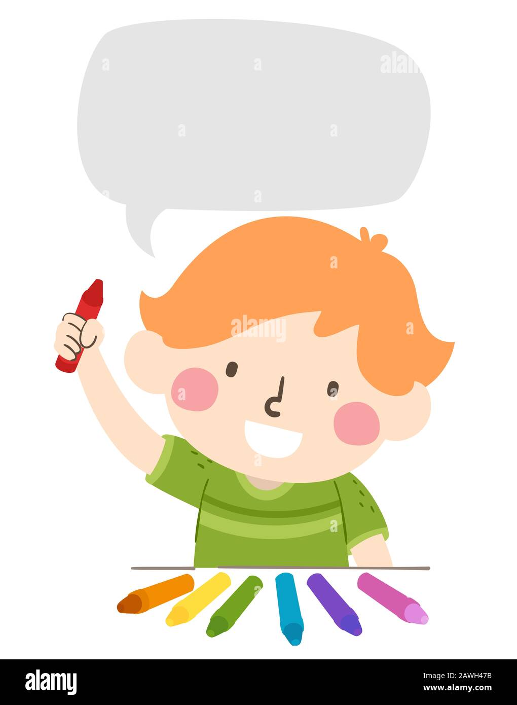 Illustration of a Kid Boy Holding a Crayon Identifying Colors with a ...