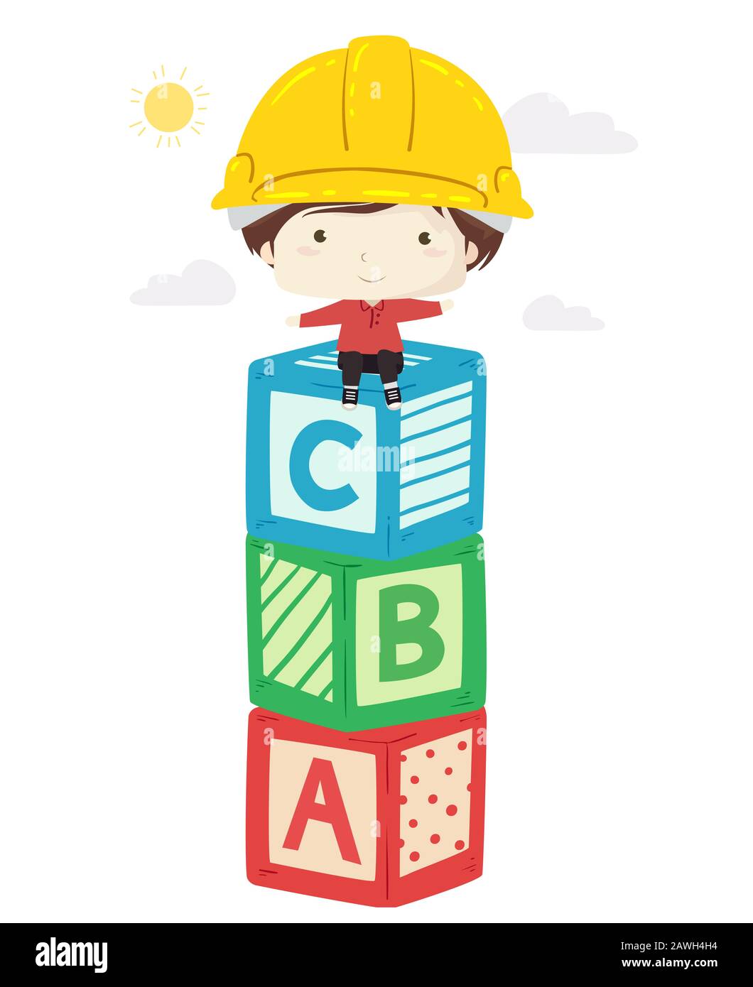 Illustration of a Kid Boy Wearing Construction Yellow Hard Hat and ...