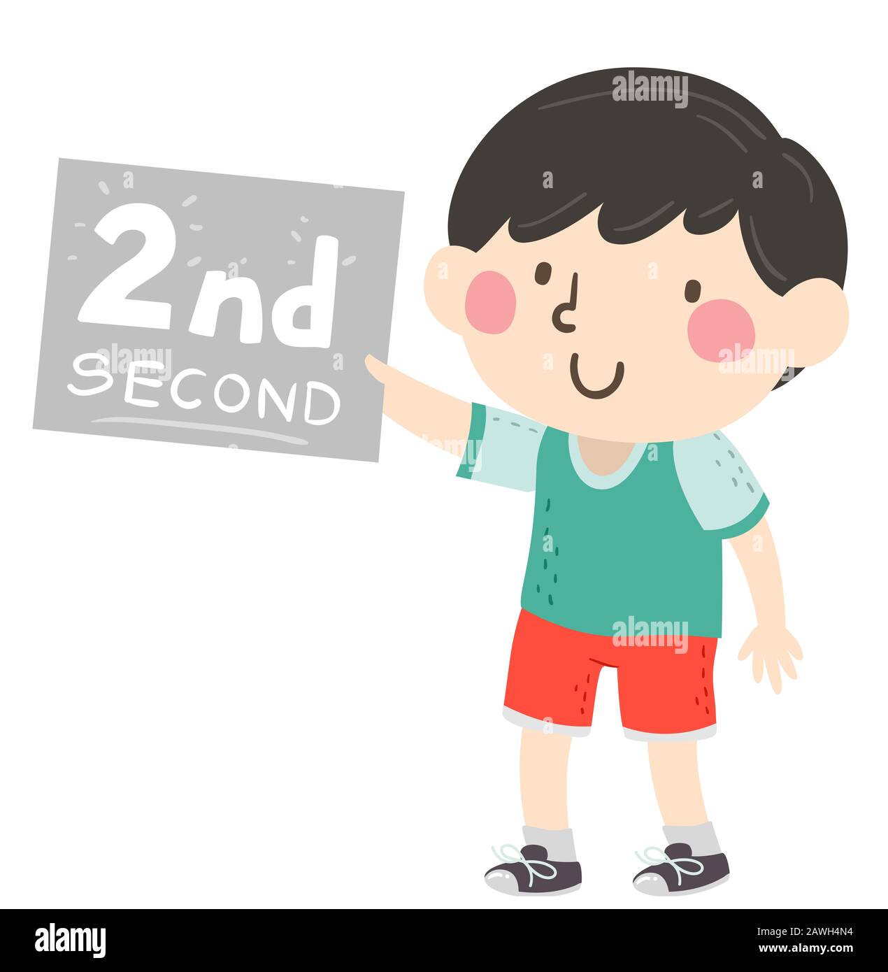 Illustration of a Kid Boy Holding a Big Sign with Second In It Stock ...
