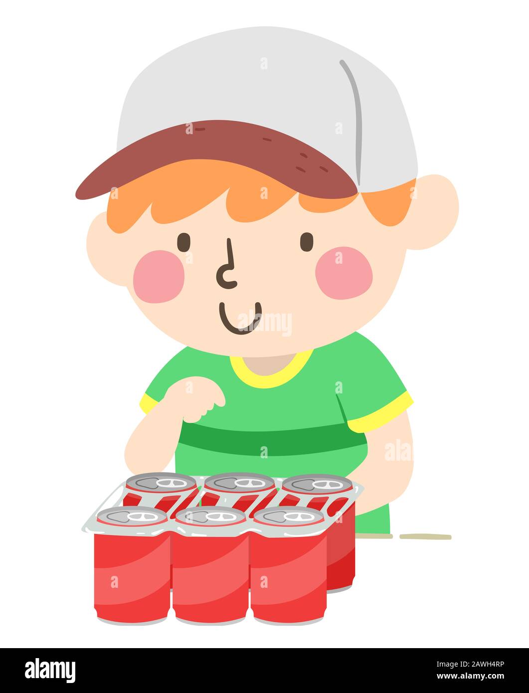 Illustration of a Kid Boy Looking at a Six Pack of Cans as Sample of ...