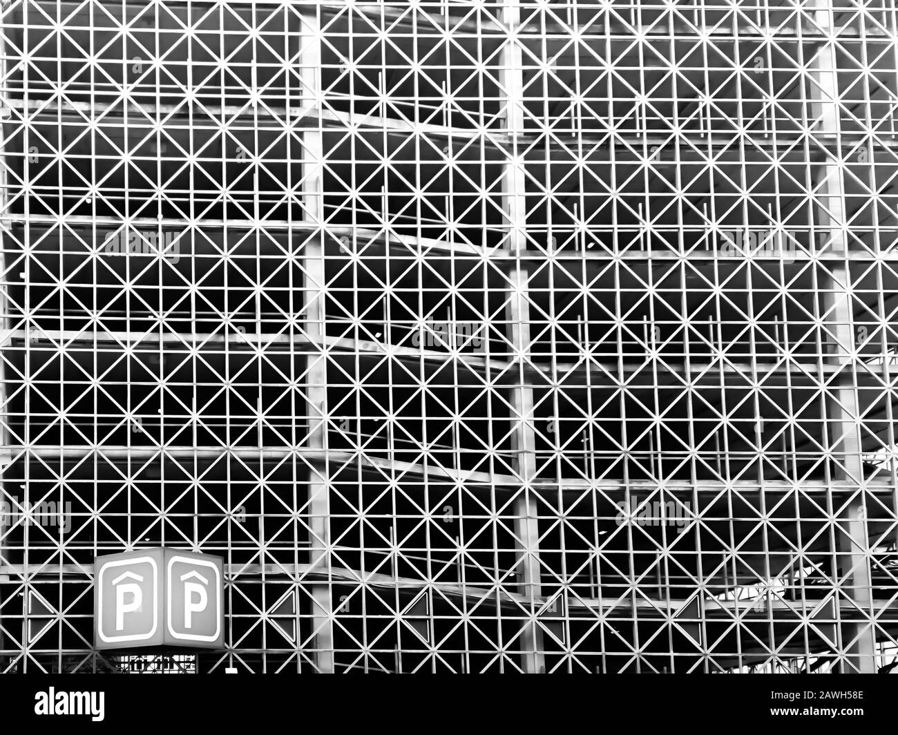 Modern parking lot building with abstract design black and white Stock ...