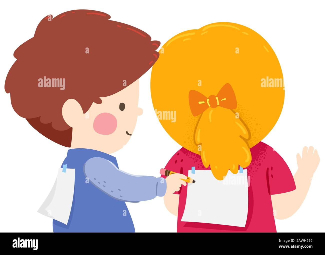 Illustration of a Kid Boy Holding Pencil and Writing Something on Paper ...