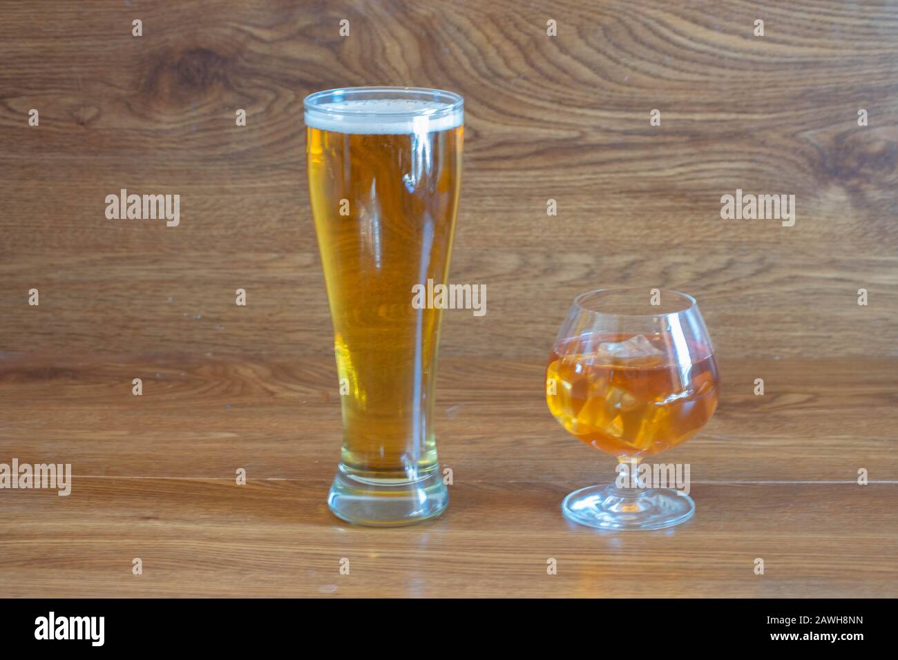 composition of alcoholic drinks with glass of whiskey and glass of ...
