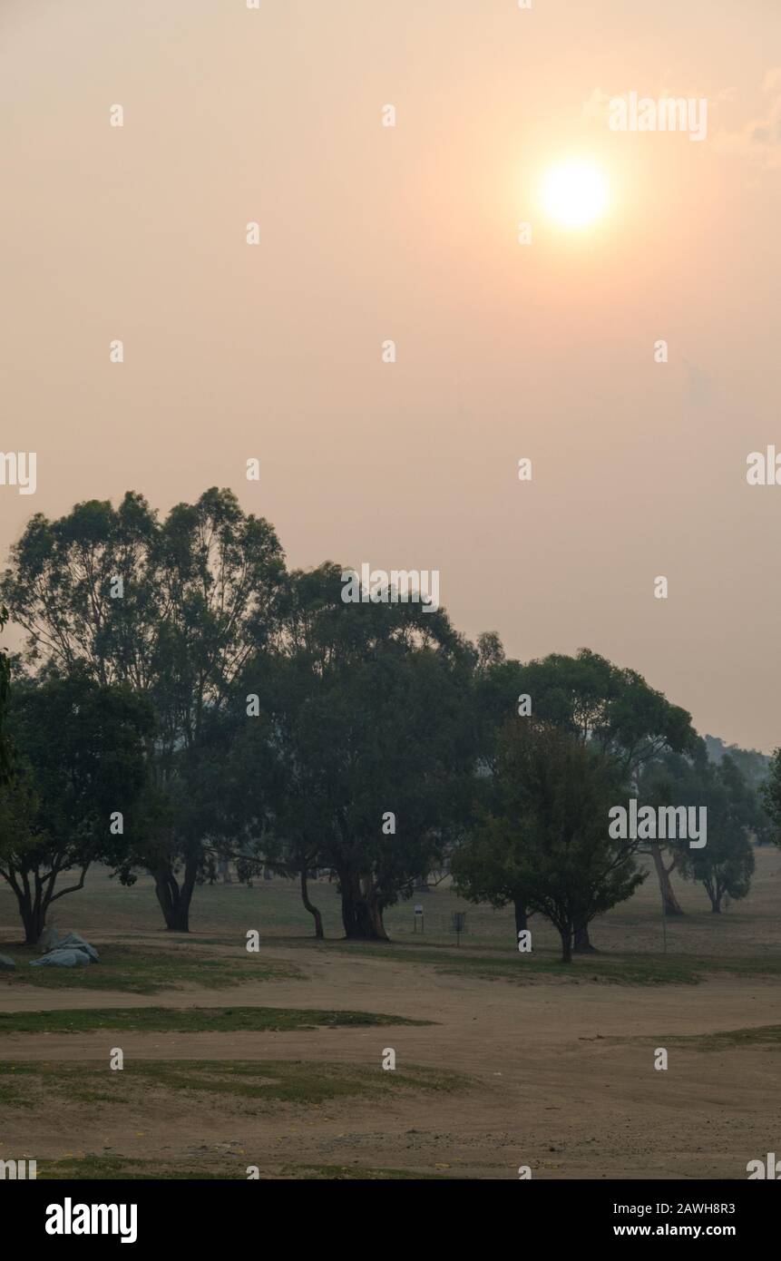 Sun blocked out by a thick smoke haze hanging in the air after ...