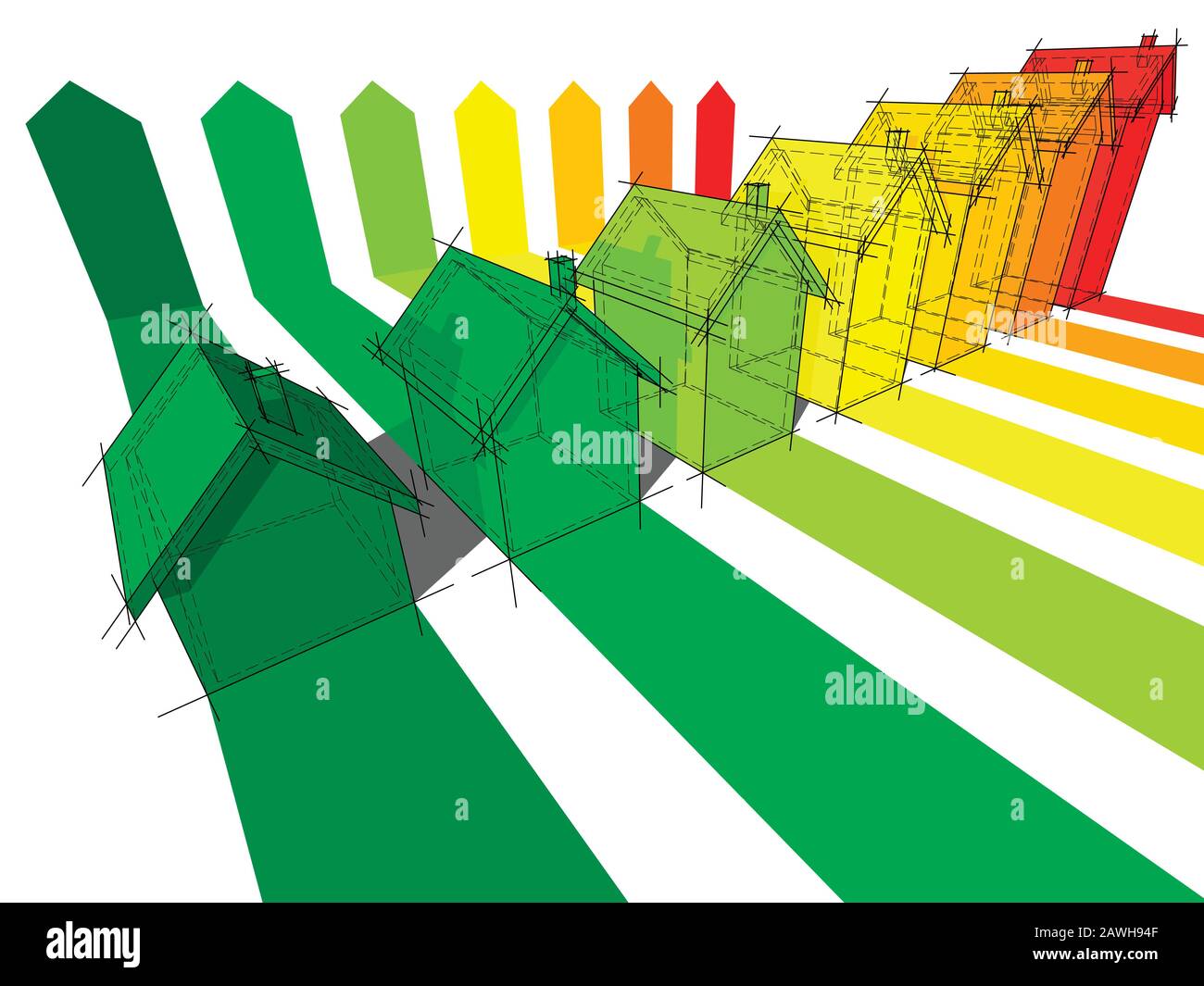 seven houses certified in seven energetic classes in energy rating ...