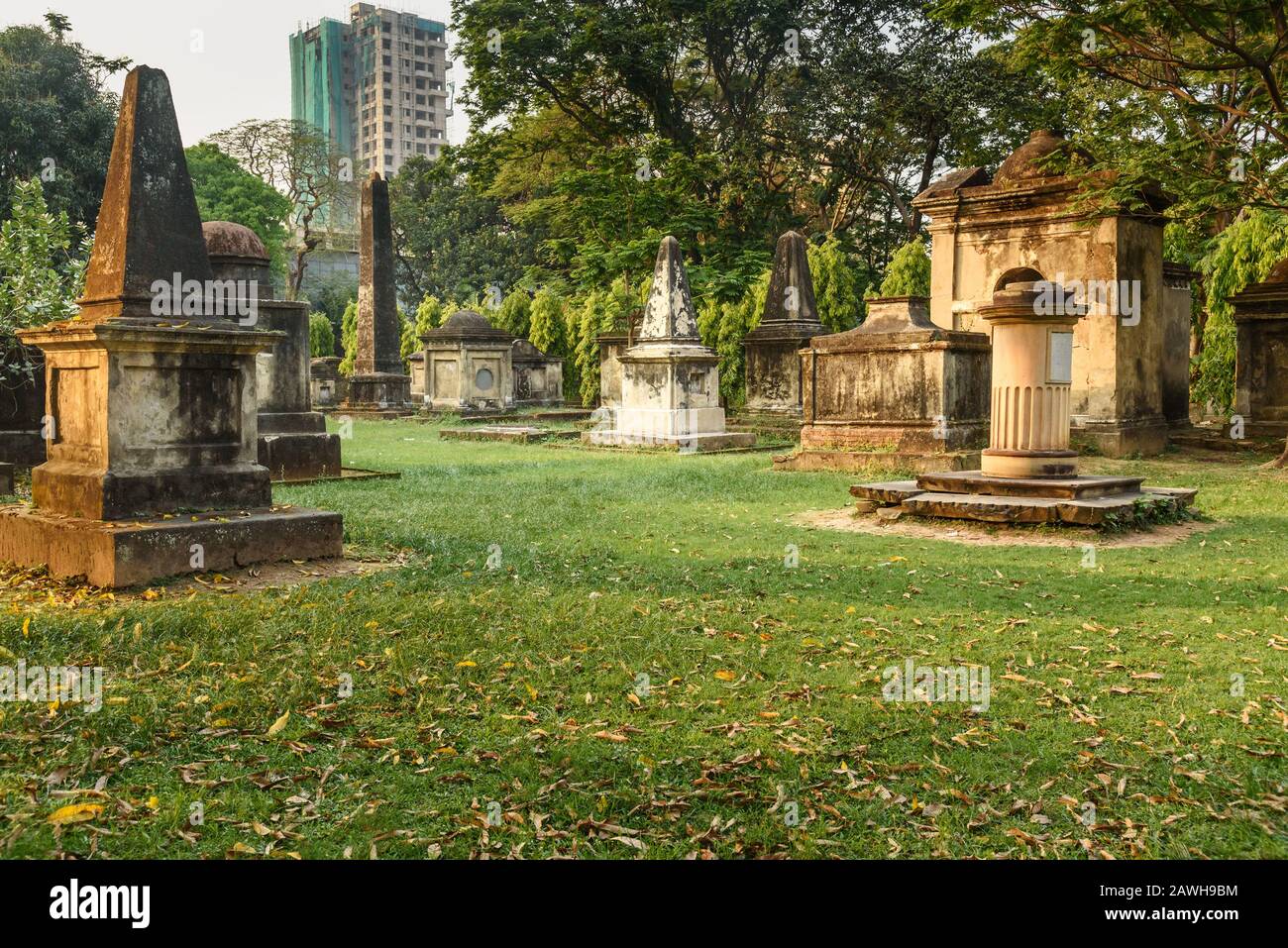Ancient gravestones tombs in South Park Street Cemetery in Kolkata ...