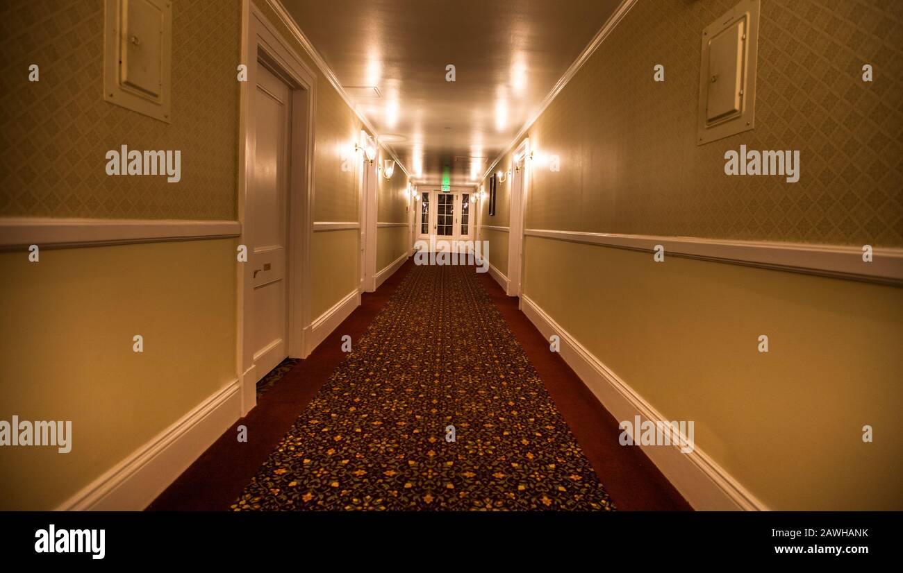 Old hallway in the Historic and haunted Stanley Hotel in Estes Park ...