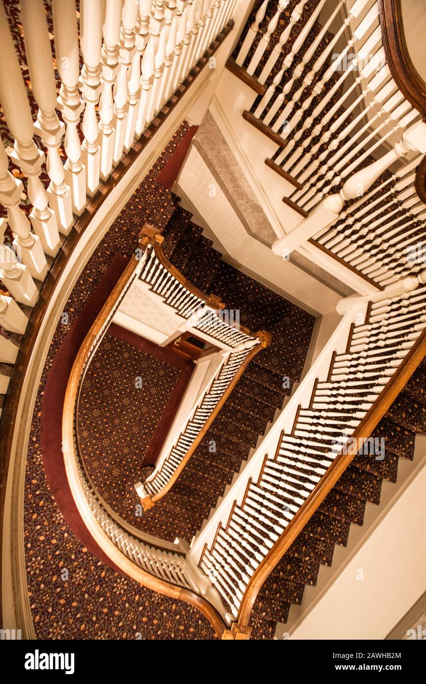 The spiral-ish staircase in the Historic Stanley Hotel in Estes Park ...