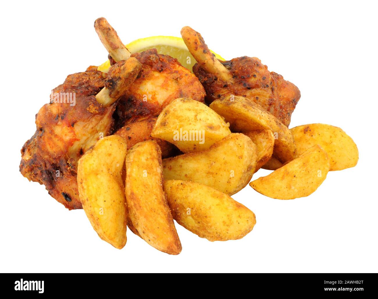 Chicken wings with potato wedges isolated on a white background Stock ...