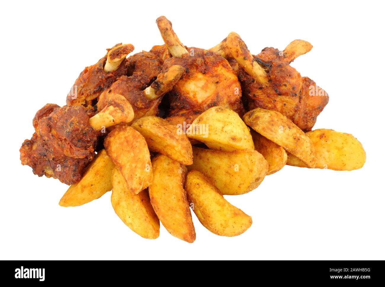 Chicken wings with potato wedges isolated on a white background Stock ...