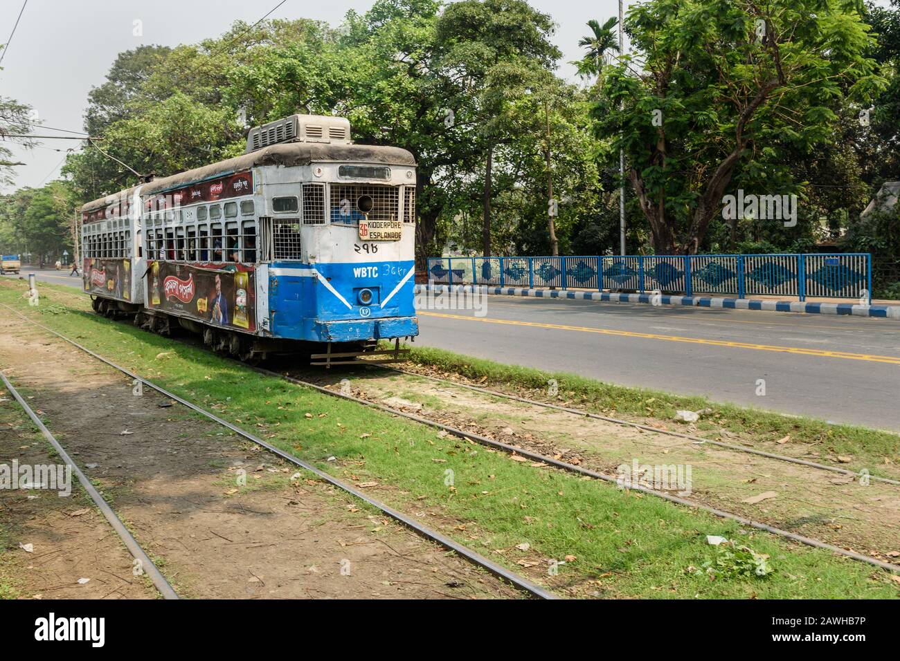 Historic and heritage tram on the road in Kolkata. India Stock Photo ...