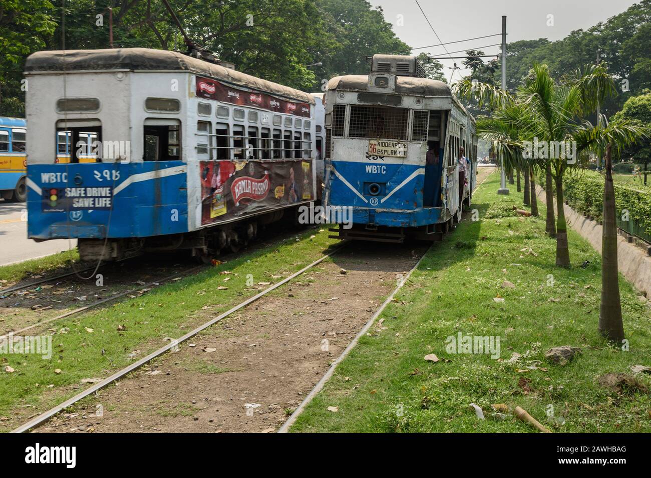 Historic and heritage tram on the road in Kolkata. India Stock Photo ...