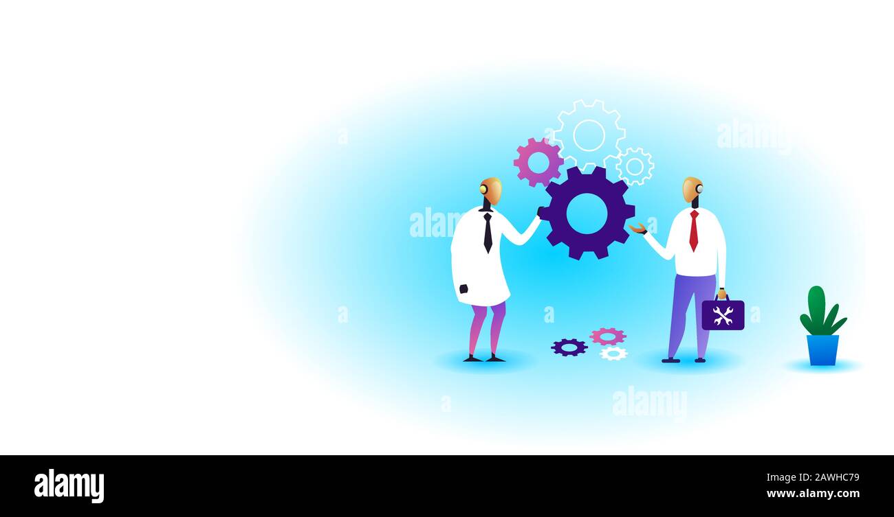 two robots holding cog wheel brainstorming process artificial ...
