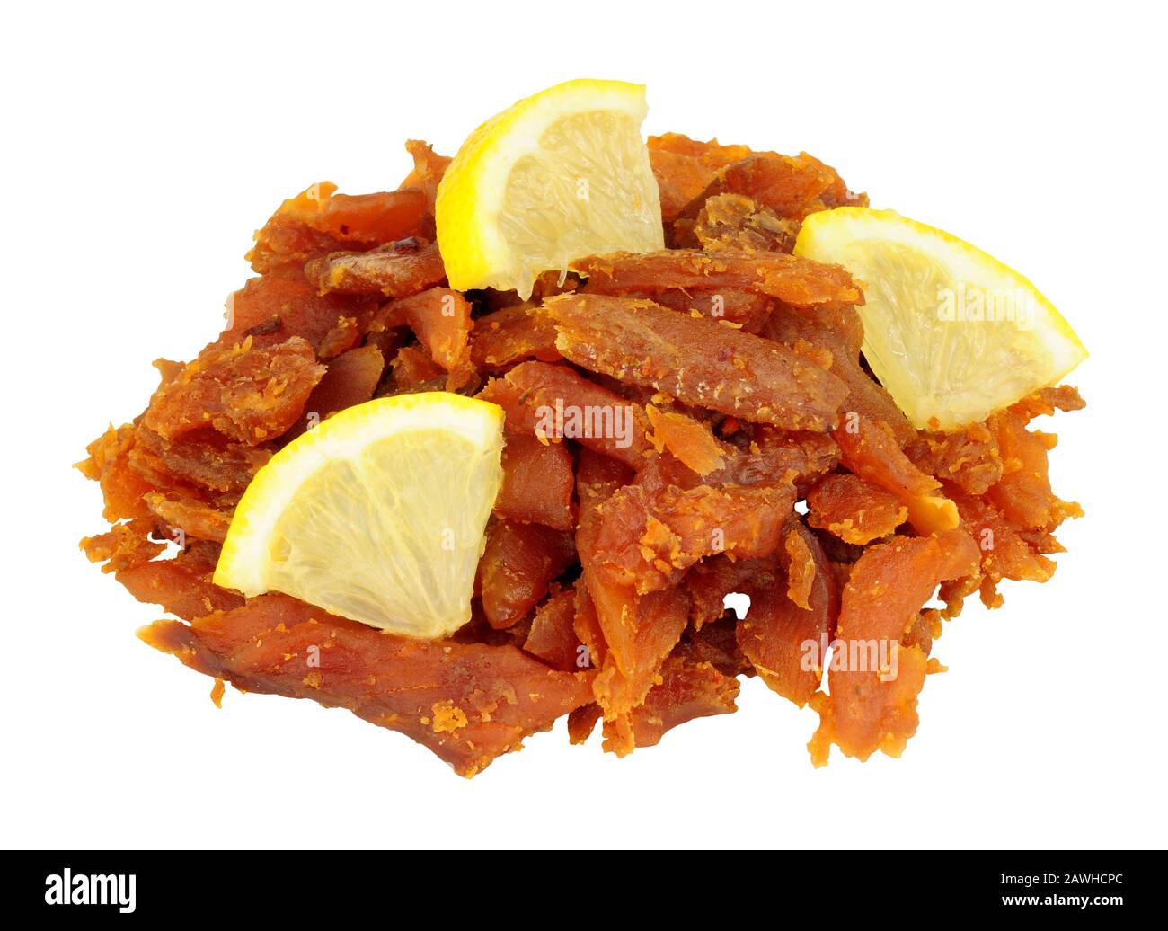 Smoked Scottish salmon jerky isolated on a white background Stock Photo ...