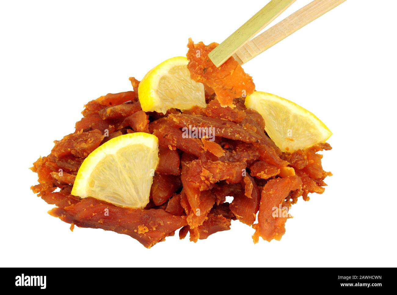 Smoked Scottish salmon jerky isolated on a white background Stock Photo ...