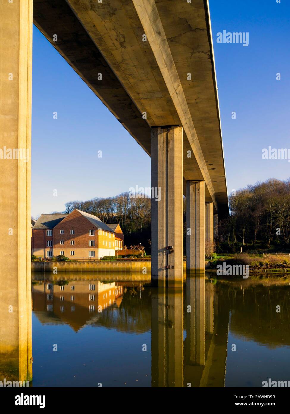 Whitby Road bridge over the River Esk a slender concrete structure ...