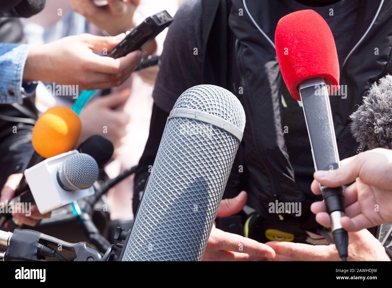 Press interview. Broadcast journalism Stock Photo - Alamy