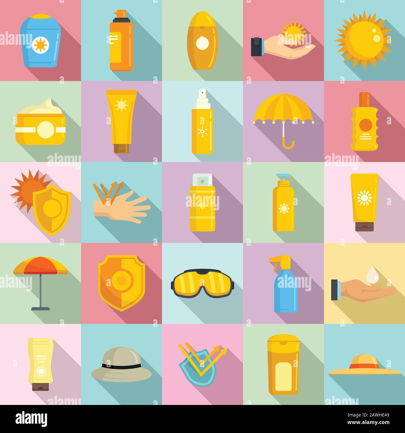 Uv protection icons set. Flat set of uv protection vector icons for web ...
