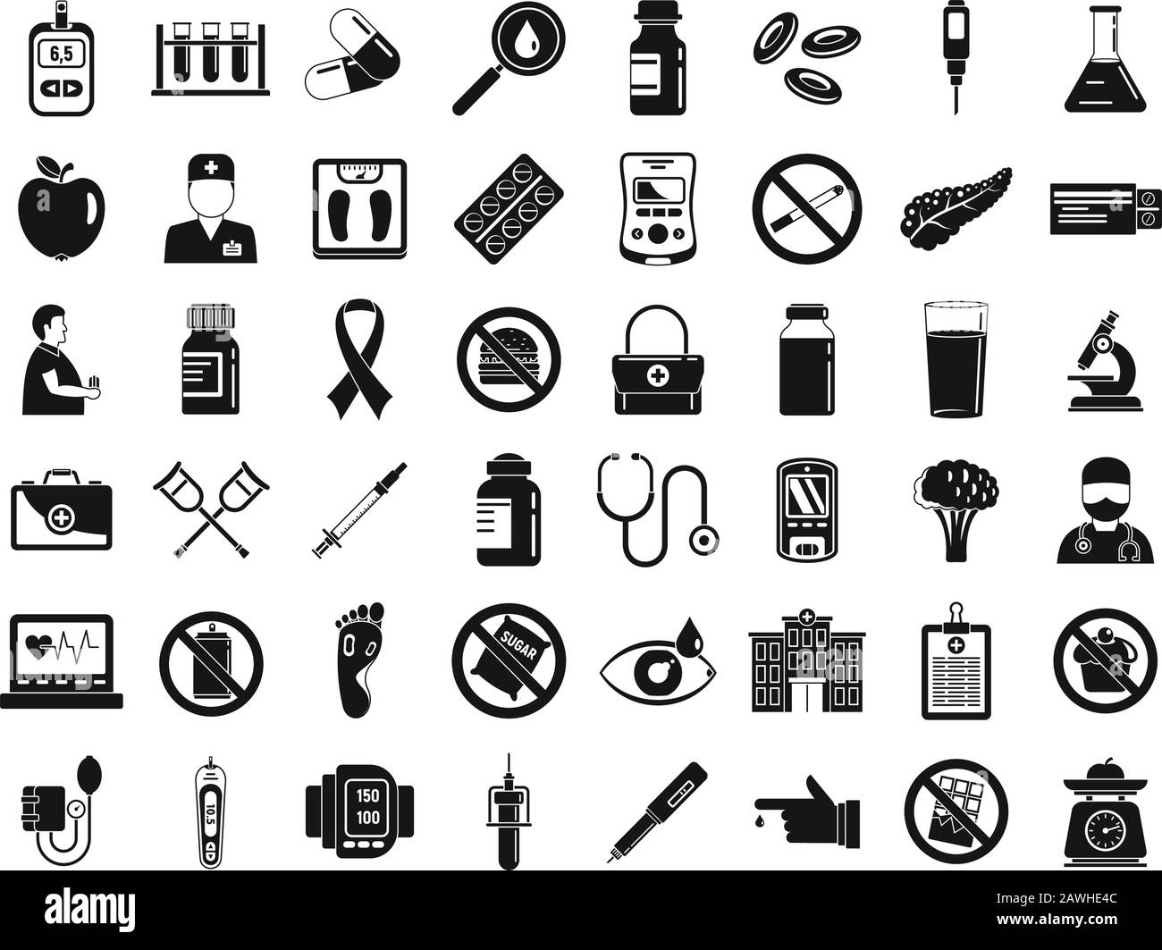 Diabetes disease icons set. Simple set of diabetes disease vector icons ...